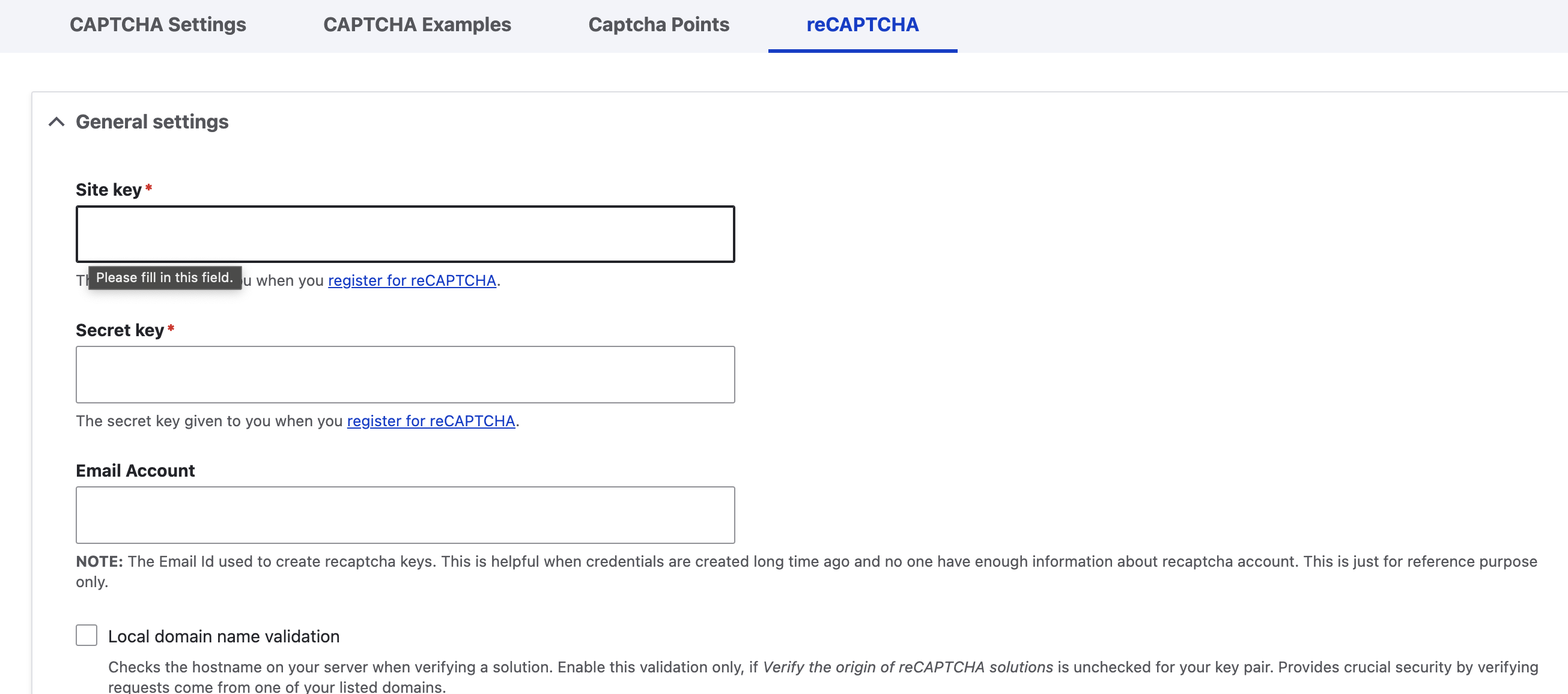 Email Address Field Associated With Recaptcha Keys 3412344